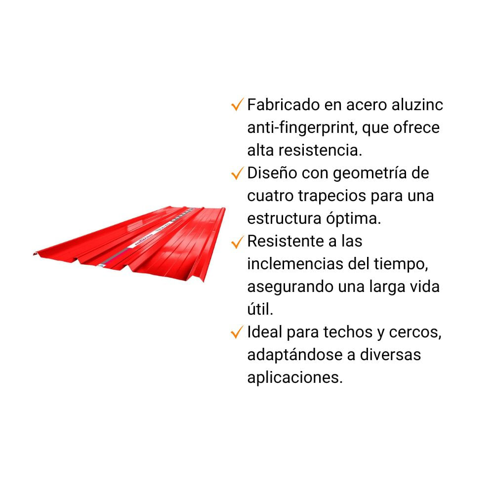 Techo TR4 Aluzinc Rojo 0.28mm 3.60*1.10m Precor BR | Promart.pe - Promart