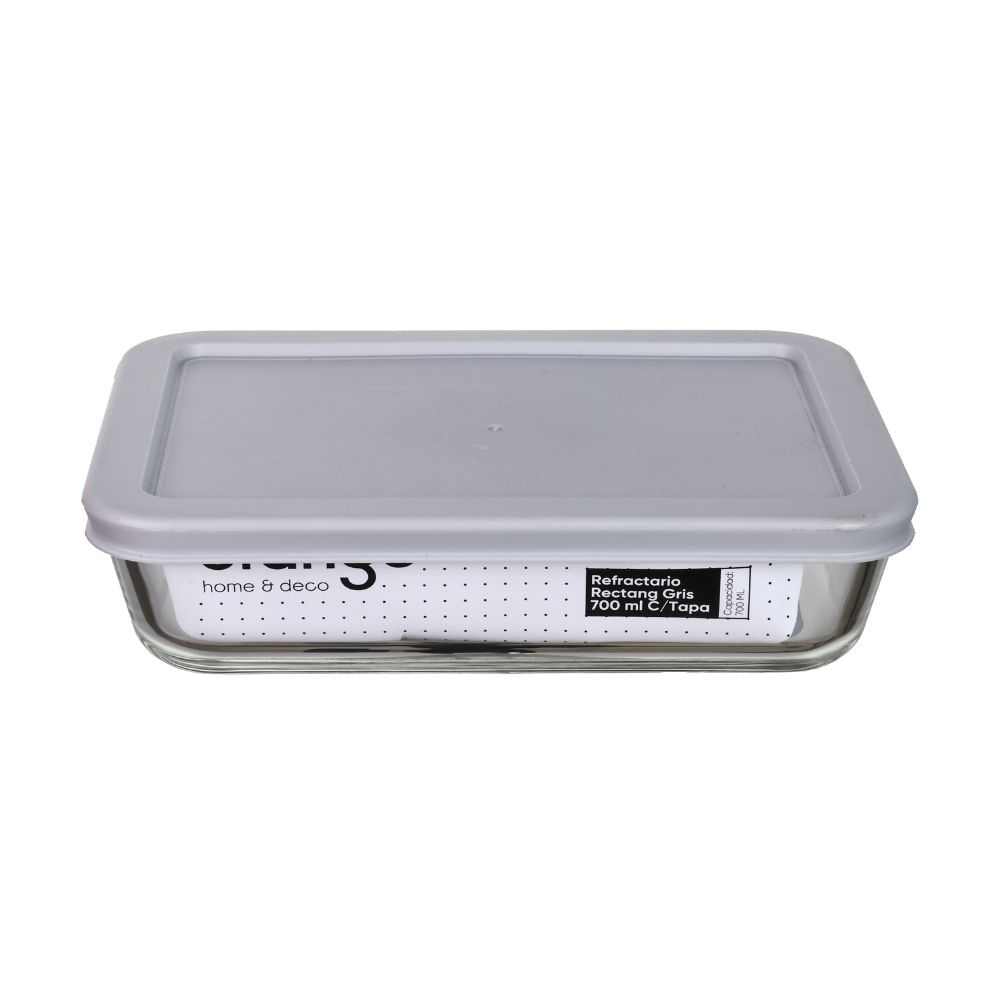 Taper de Vidrio Rectangular Refractario con Tapa Gris 700ml Orange - Promart