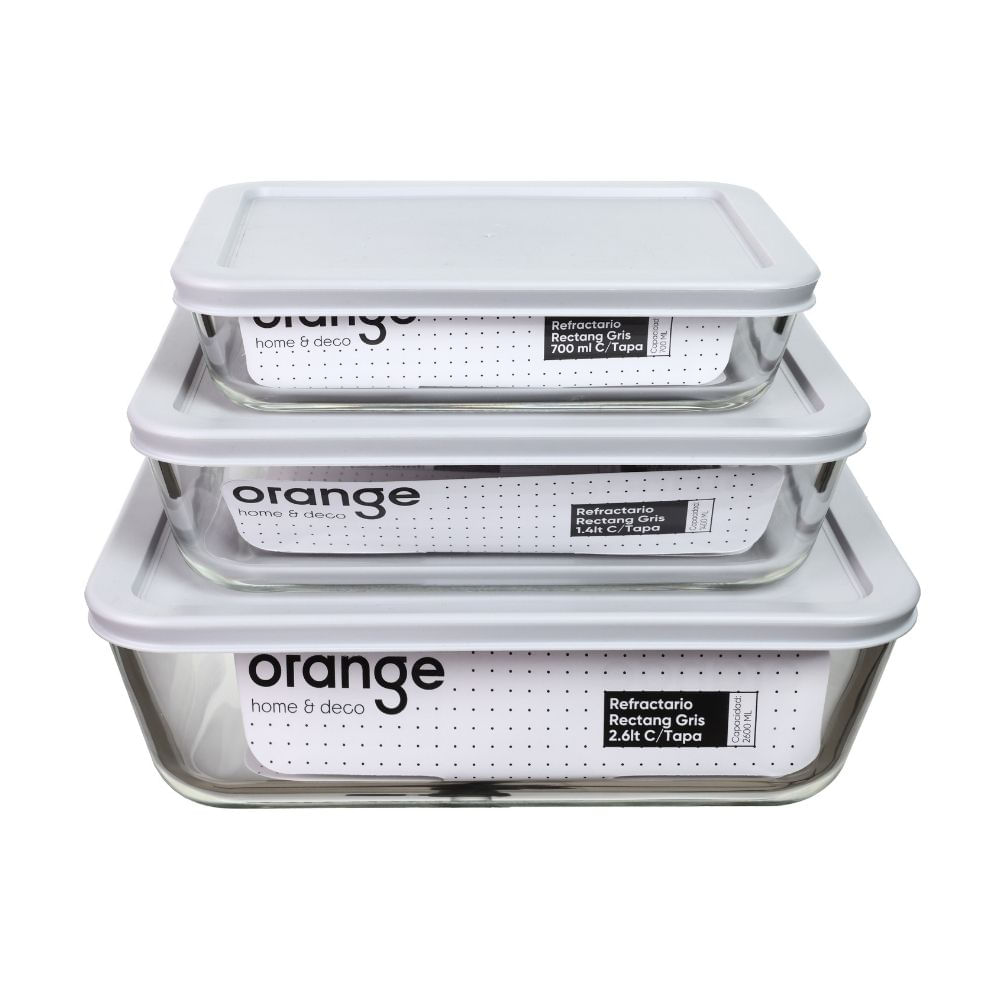 Taper de Vidrio Rectangular Refractario con Tapa Gris 1.4L Orange - Promart