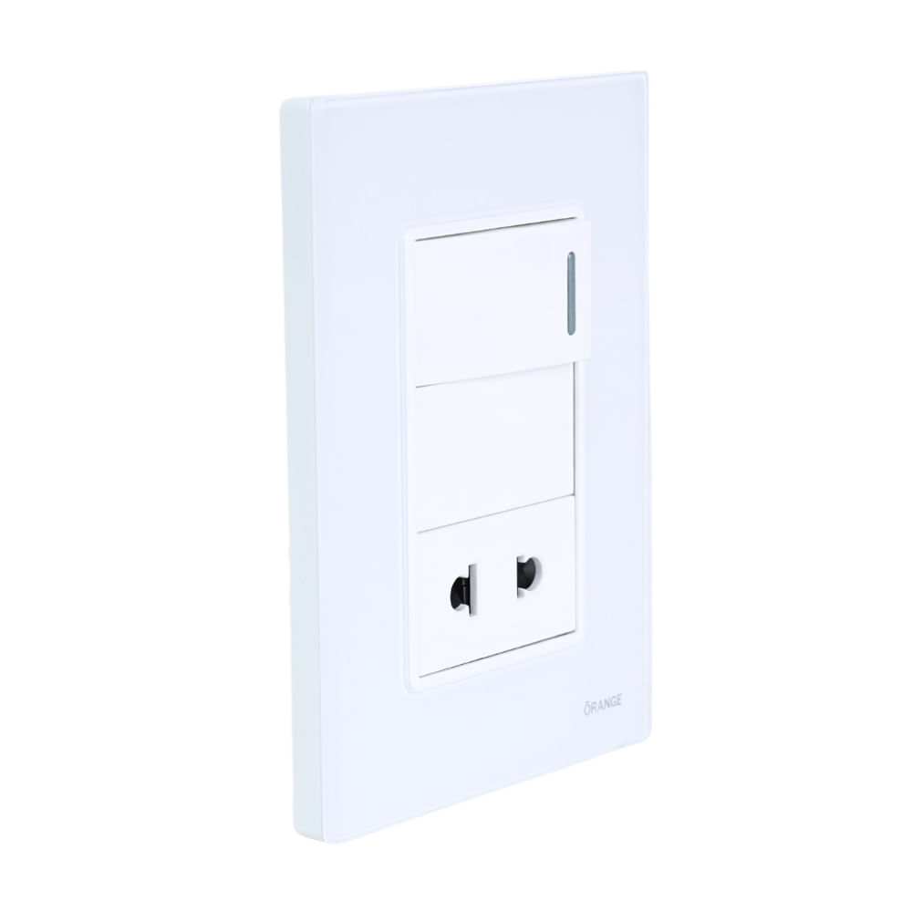 Placa Armada Orange: Interruptor + Tomacorriente Vitro Blanco - Promart