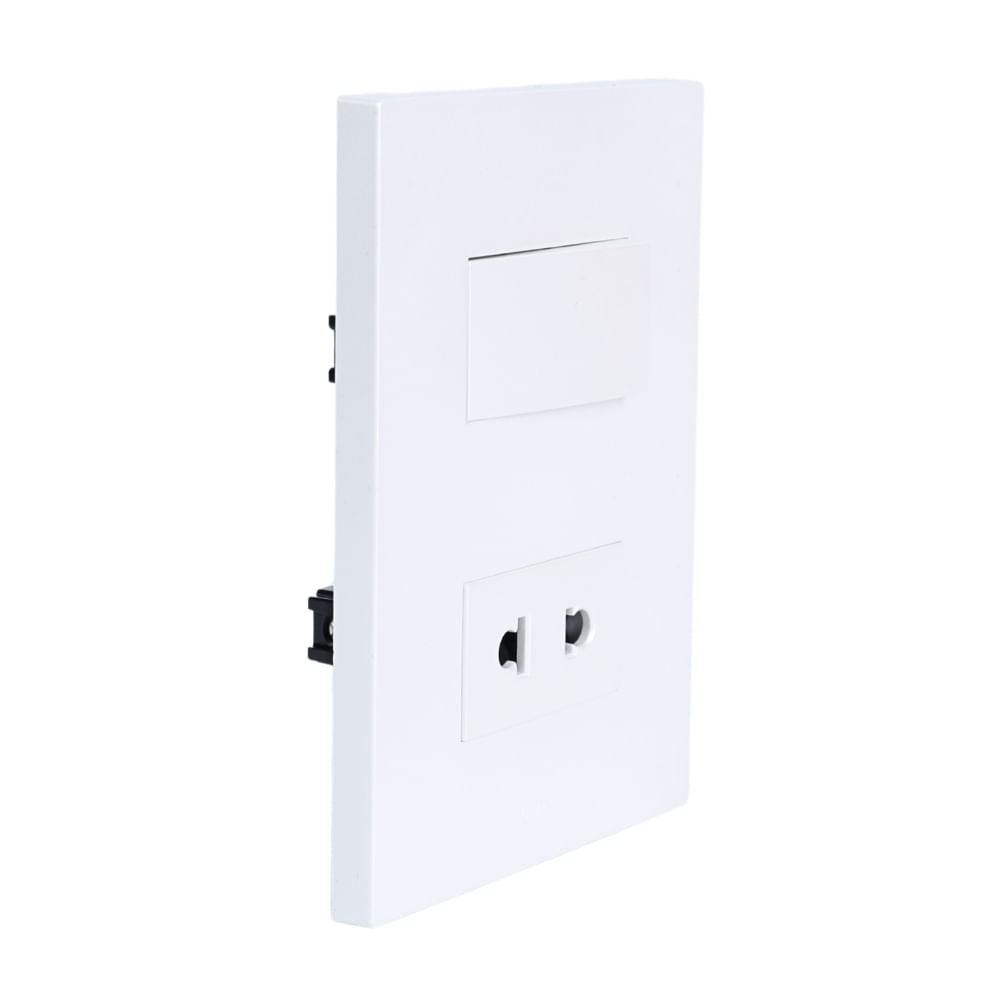 Placa Armada Orange: Interruptor + Tomacorriente Matte Blanco - Promart