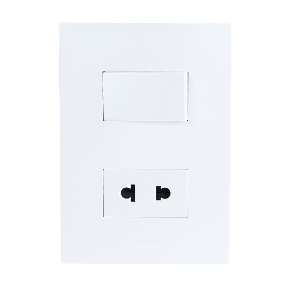 Placa Armada Orange: Interruptor + Tomacorriente Matte Blanco - Promart
