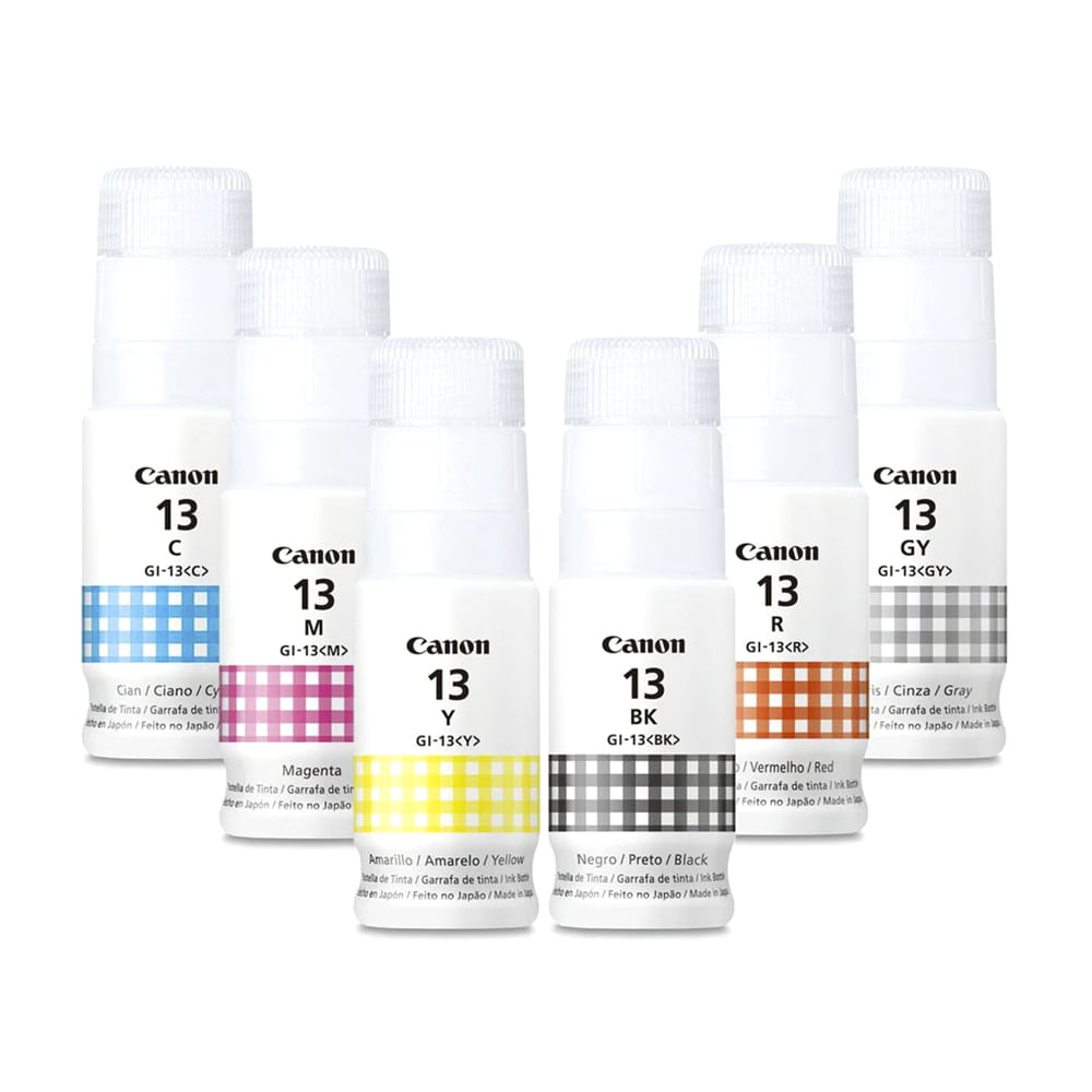 KIT TINTAS CANON GI-13 GY/BK/R/C/M/Y, HASTA 3800 FOTOGRAFIAS, PARA PIXMA G510/G610 P/N ...