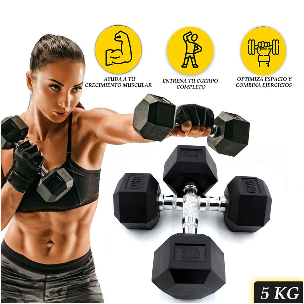 Set De Pesas Mancuernas Hexagonal Metal Cromado X2 5Kg - Promart