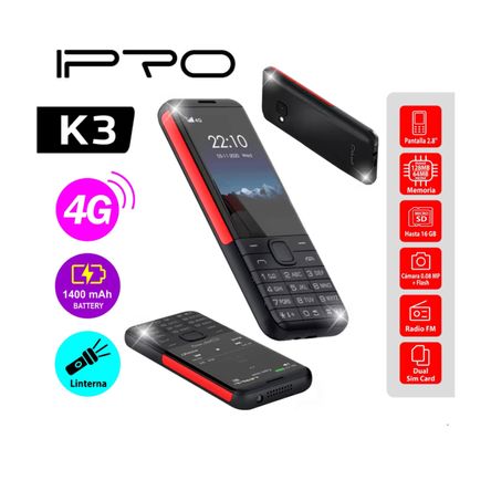Celular Ipro K3 4G Beteria 1400mAh,Radio FM Inalambrico,Negro | Promart.pe - Promart