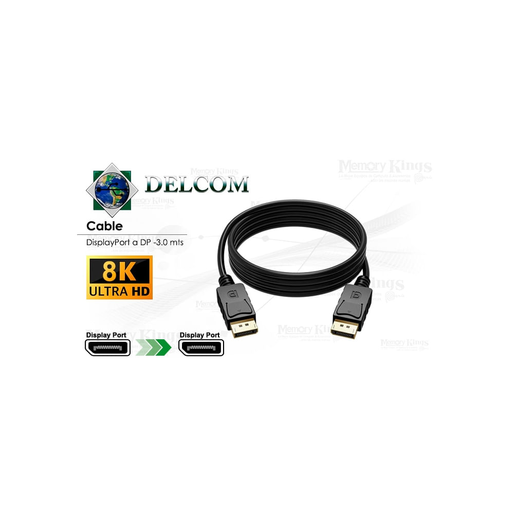 Cable Displayport 8K A Displayport 3 Metros Delcom - Alta Velocidad Y ...