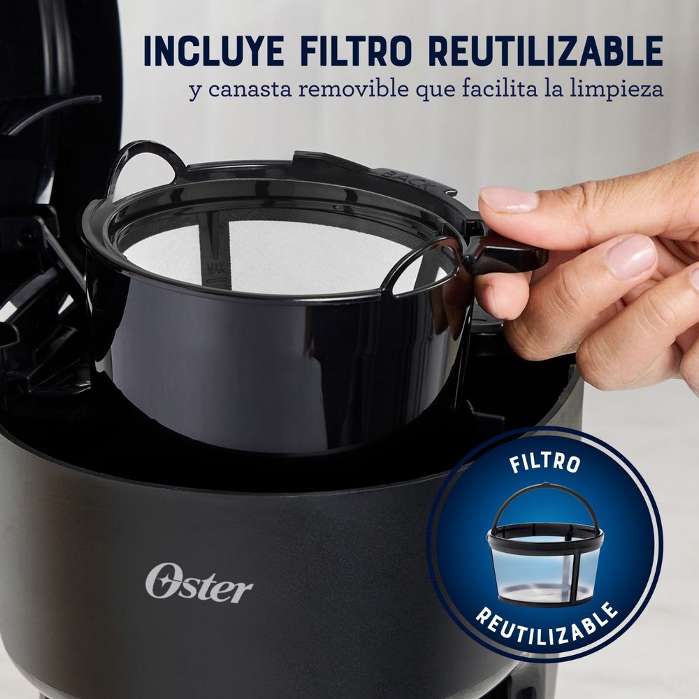 Cafetera Oster 5 tazas con filtro reutilizable BVSTDCS51B Negra - Promart