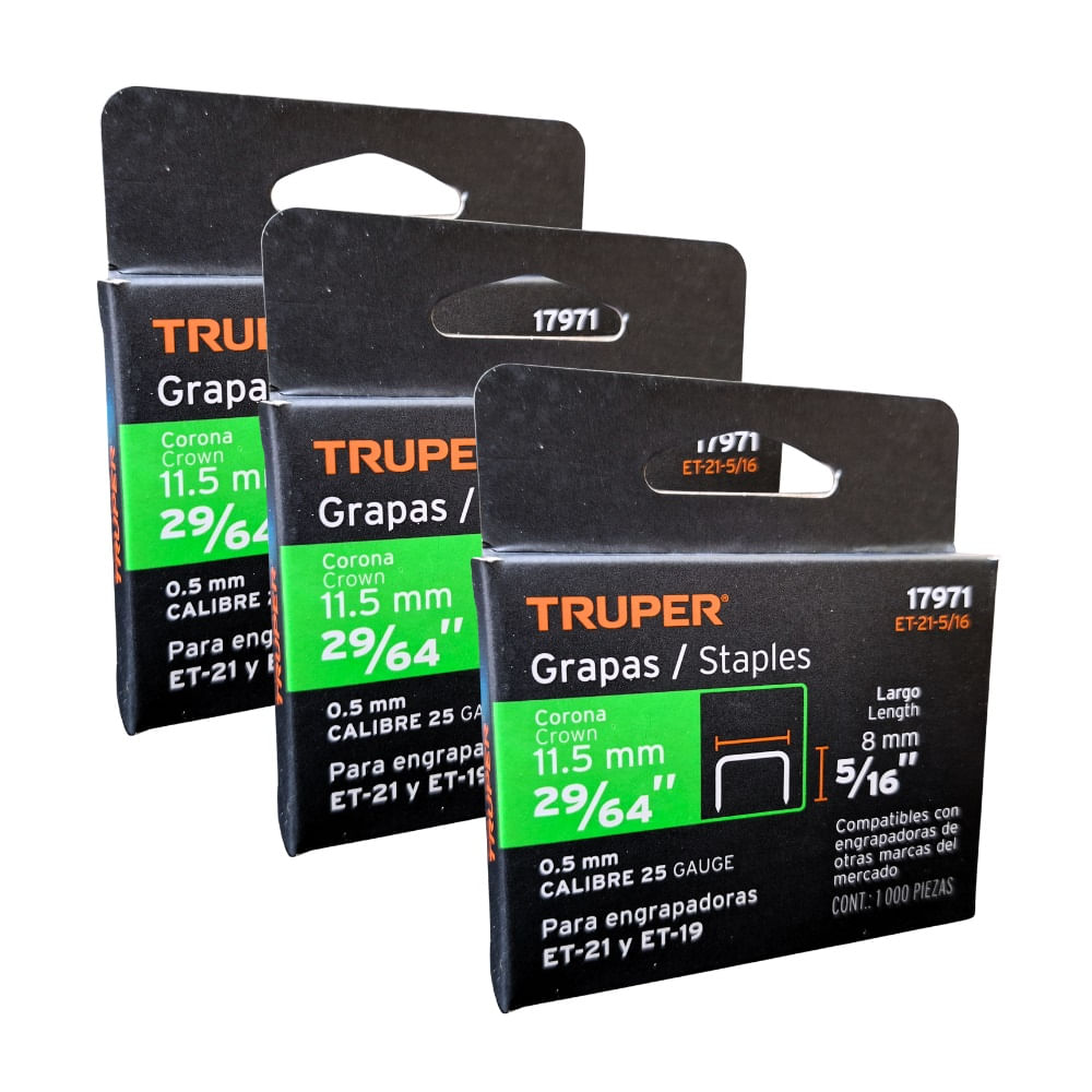 Grapas x3 5/16 Truper 8,0mm Et-21-5/16 Tapizar 3000 - Promart