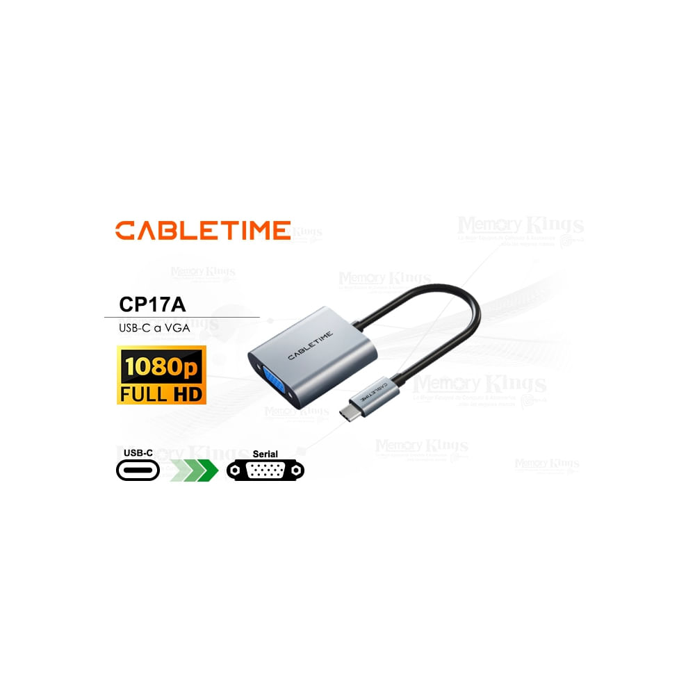 Adaptador USB-C a VGA CABLETIME CP17A - Resolución 1080p a 60Hz, ideal ...