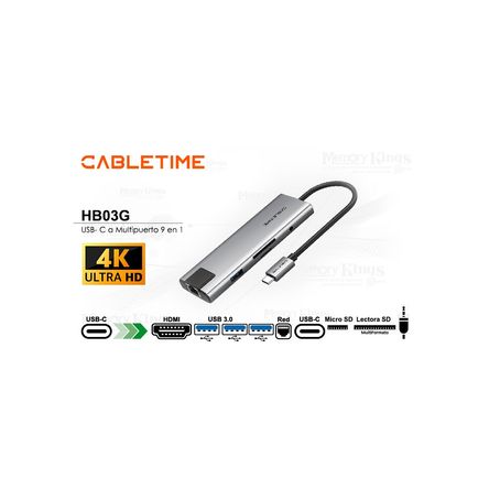 Adaptador Hub 9 en 1 CableTime HB03G USB-C - Conexiones Rápidas y Vers ...