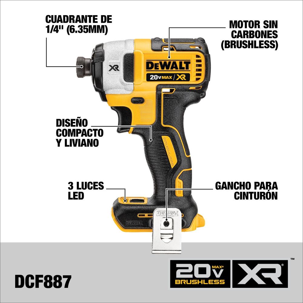 COMBO Dewalt Inalámbrico: Taladro Percutor DCD796 1/2" + Atornillador de Impacto DCF887 1/4" 20V ...