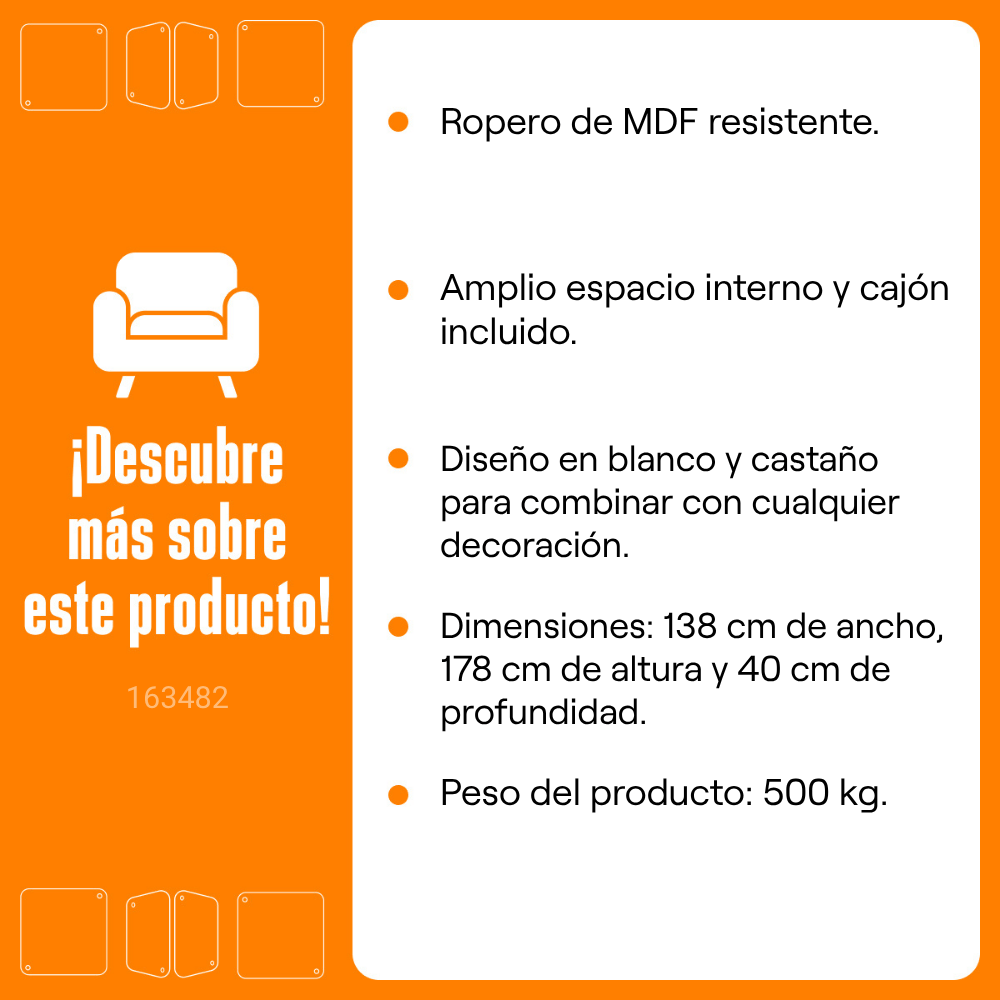 Ropero Laos 7 Puertas 1 Cajón MDF Blanco/Castaño Promart - Promart
