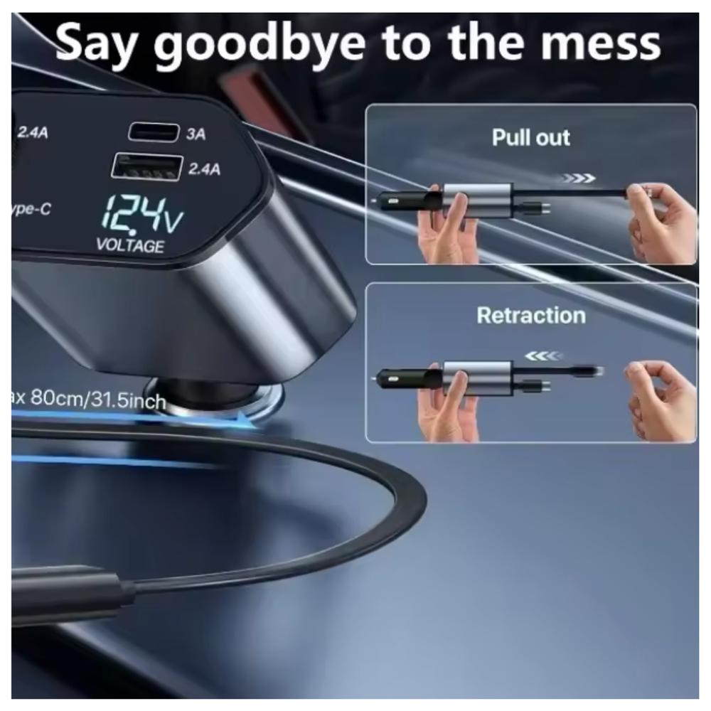 Súper Cargador para Carro con dos puertos de 120w Cable Retráctil ...