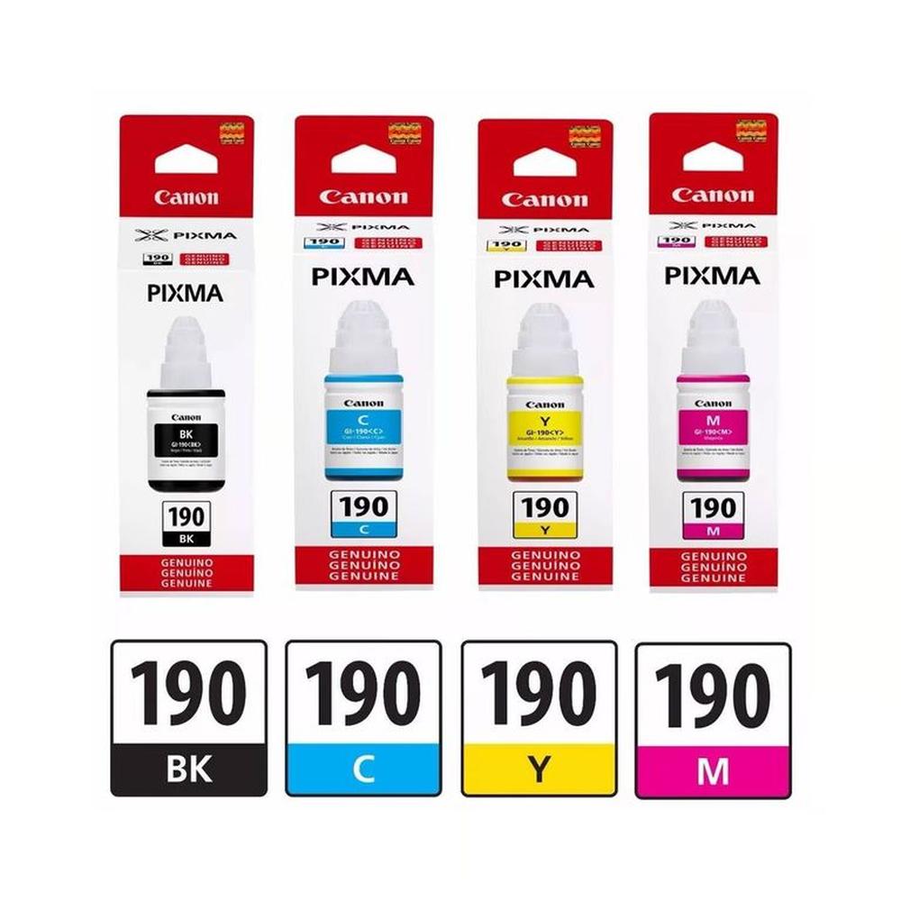 Juego pack Tinta Canon GI-190 Cyan Magenta Amarillo Negro - Promart