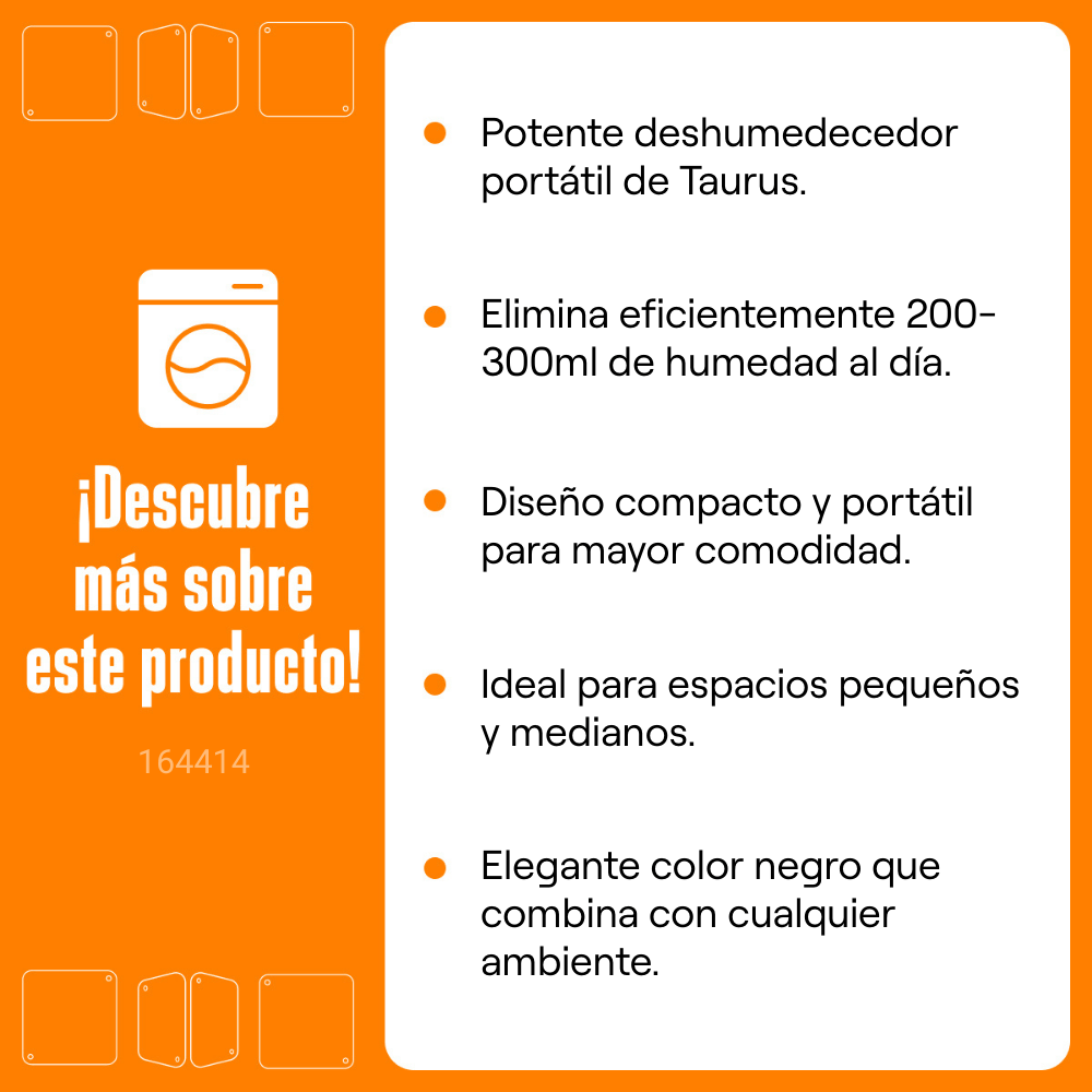 Deshumedecedor Portatil Taurus Modelo DH-250 200-300ml/día 25W Negro - Promart