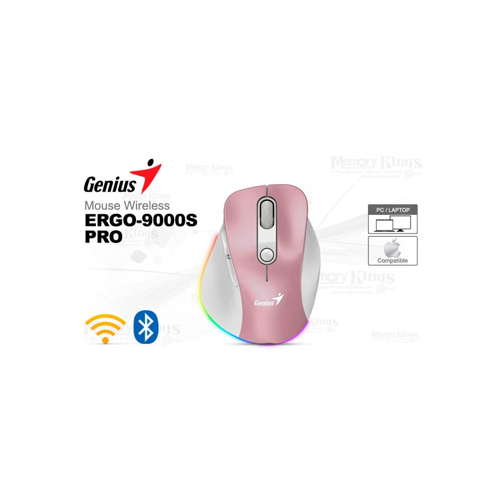Mouse Genius Ergo 9000s Pro recargable inalámbrico dual Bluetooth, 6 botones silenciosos, RGB ...
