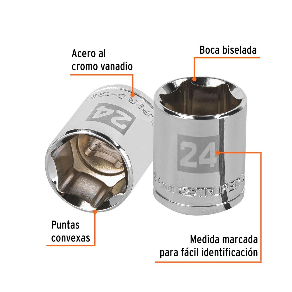 Dado 24mm Hexagonal Encastre de 1/2" 13274 Truper| Promart.pe - Promart