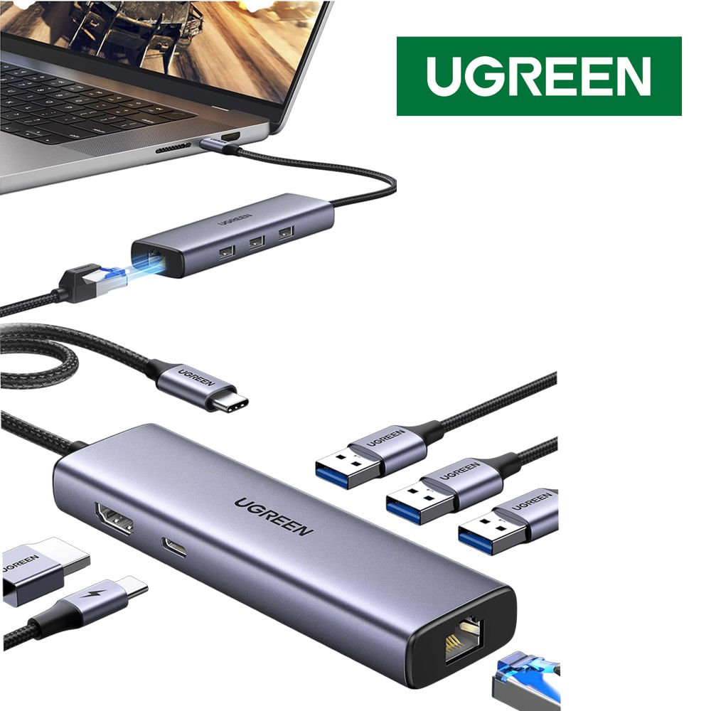 UGREEN 15598 Revodok Hub USB-C 6 en 1 100W HDMI 4K rj45 1000Mbps ...
