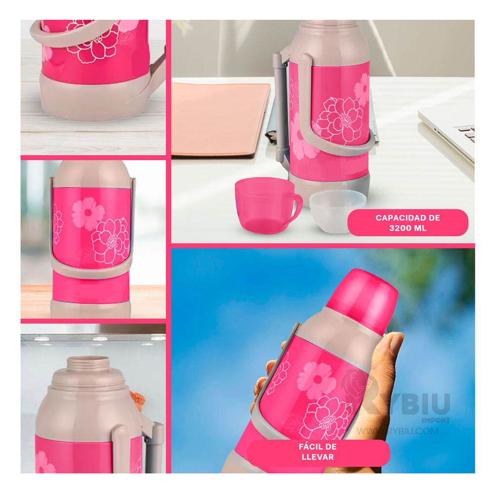 Termo Funcional de Flores en Color Rosado Y+Stickers | Promart.pe - Promart