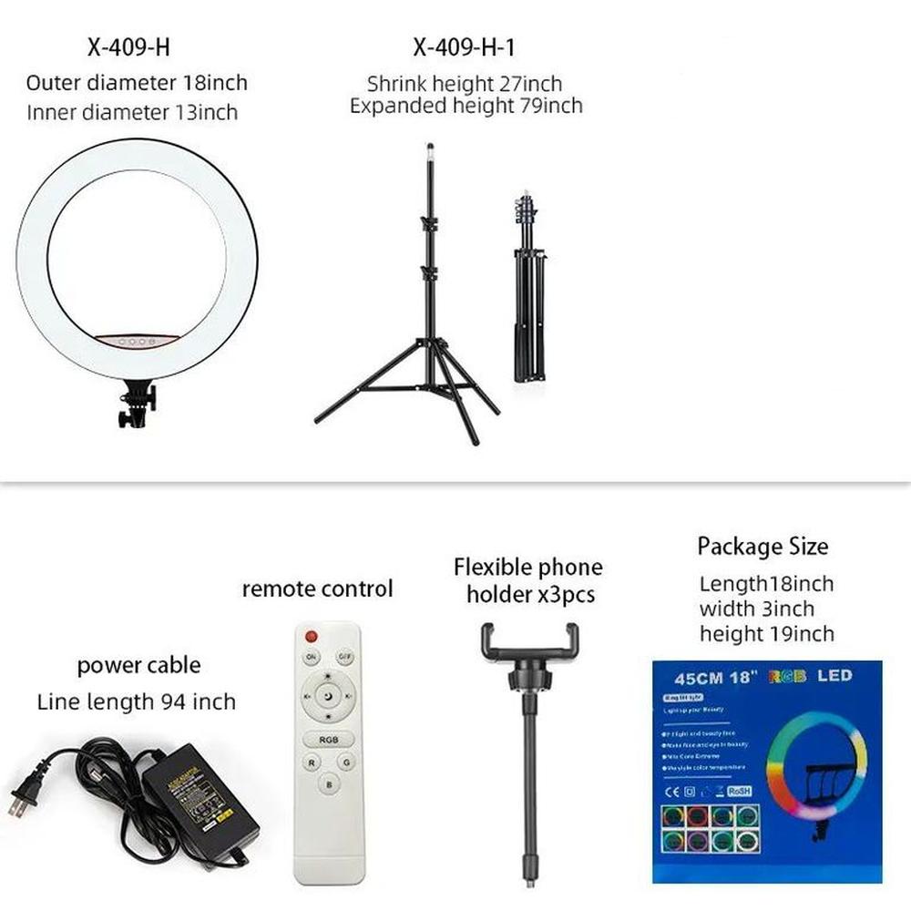 Aro Led 45 CM Color RGB PRO + Trípode + CONTROL REMOTO | Promart.pe ...