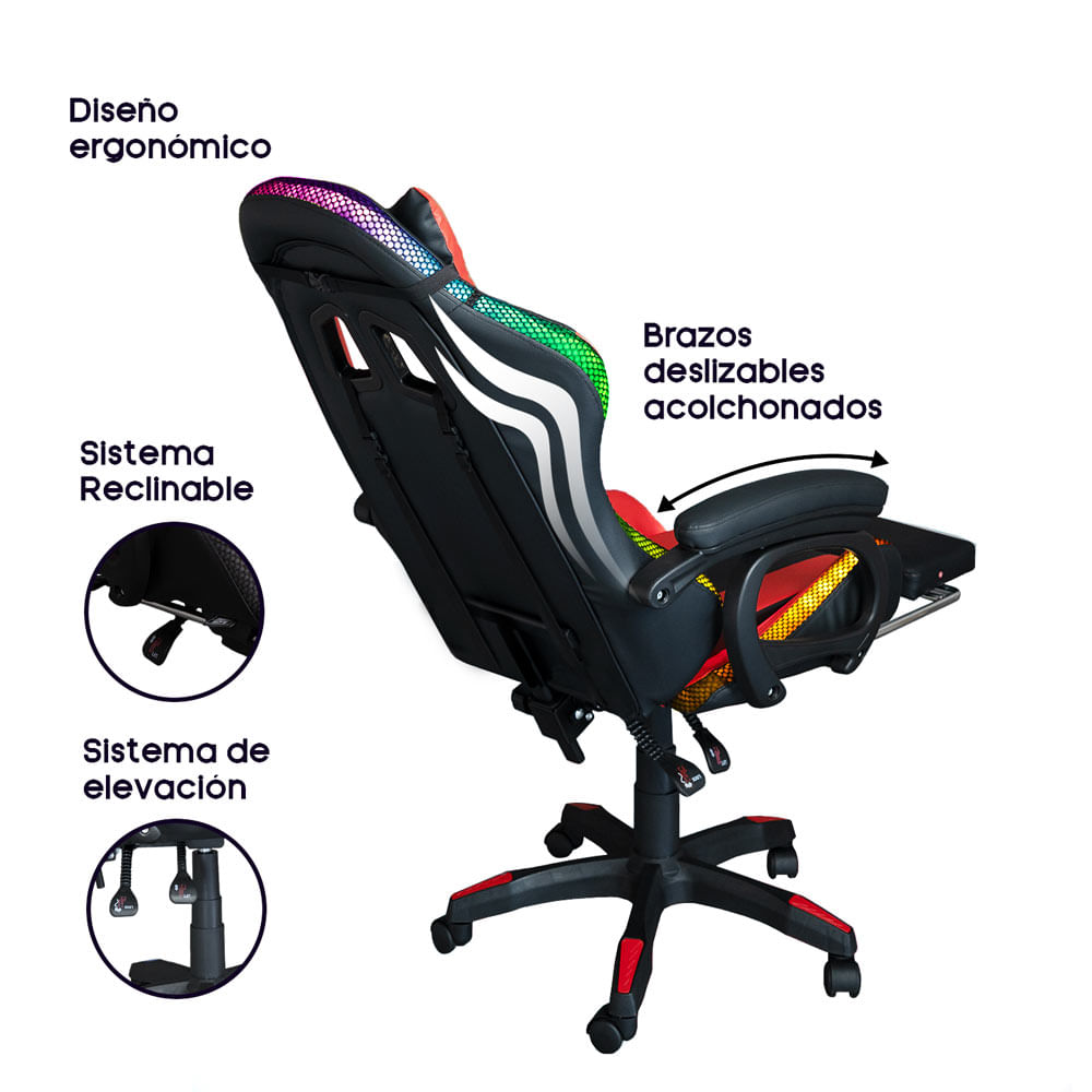 Silla Gamer RGB Ergonómica Blazze Buff - Rojo | Promart.pe - Promart