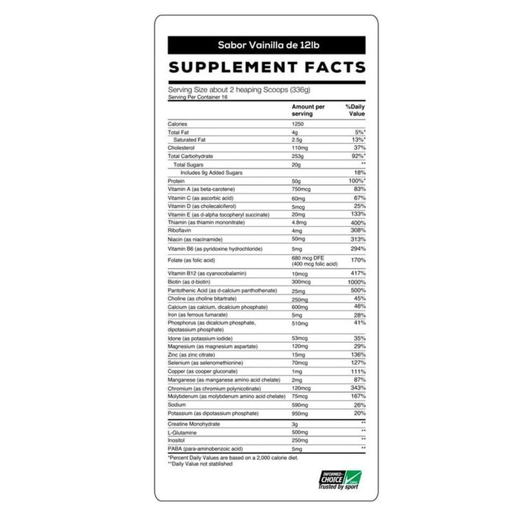 Ganador de peso Serious Mass 12lb - Optimum Nutrition - Vainilla ...