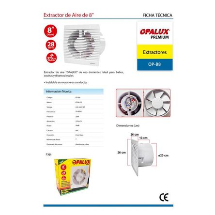 EXTRACTOR DE AIRE 8 28W 220-240V OPALUX OP-B8N - Promart