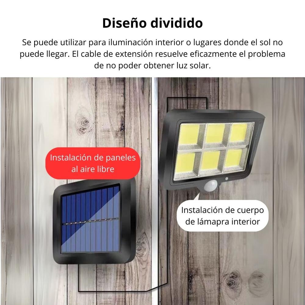 Foco Solar Exterior 120 LED con Sensor Movimiento, Panel 5m y Rotación ...