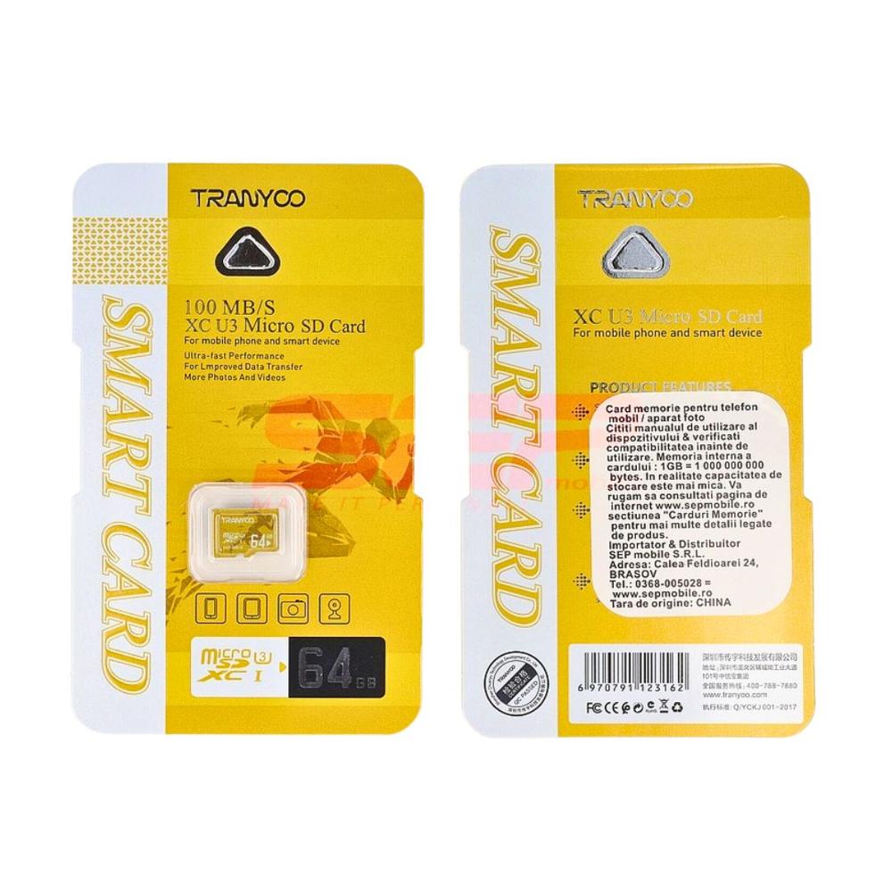 Tarjeta Micro SD 64GB Tranyoo U3 100MB/s Clase 10 para Cámaras ...