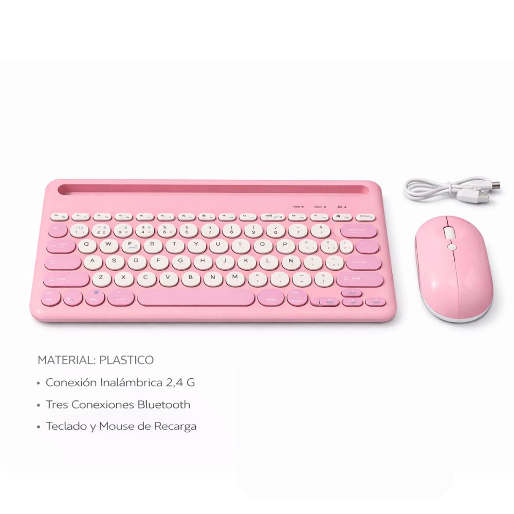 COMBO TECLADO Y MOUSE COLOR ROSADO - Promart