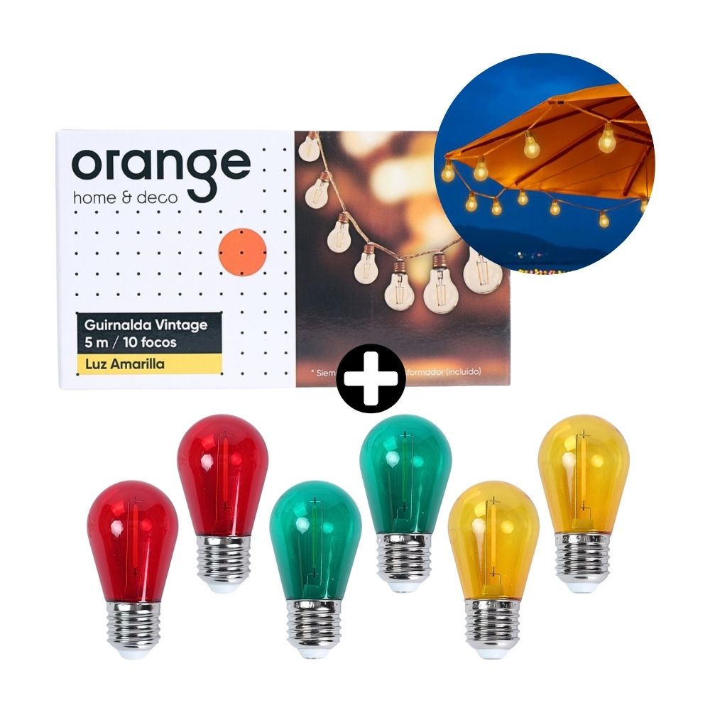 COMBO Guirnalda Luminaria Vintage 10 Focos Luz Cálida 5m + Foco LED ...